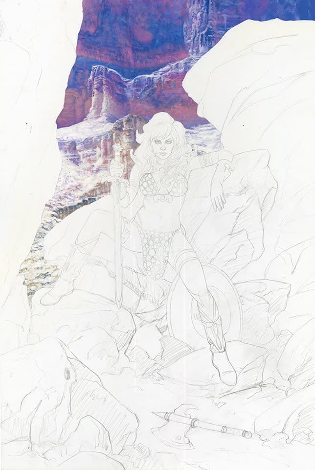 Joe Jusko Shares His Process Art for New Red Sonja Trading Card