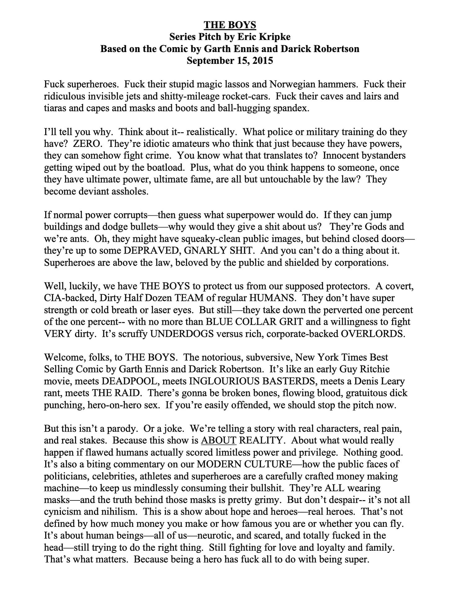 The Boys: Eric Kripke's Series Pitch Makes It Clear Why He Got The Job