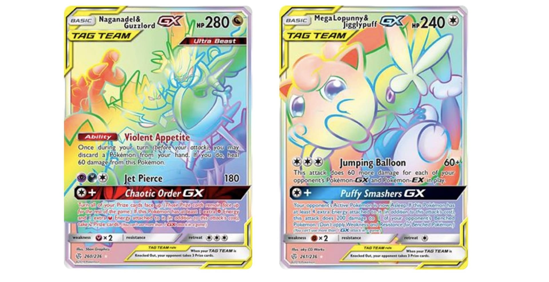Rainbow Rare Tag Team Cards Of Pok mon TCG Cosmic Eclipse Part 3
