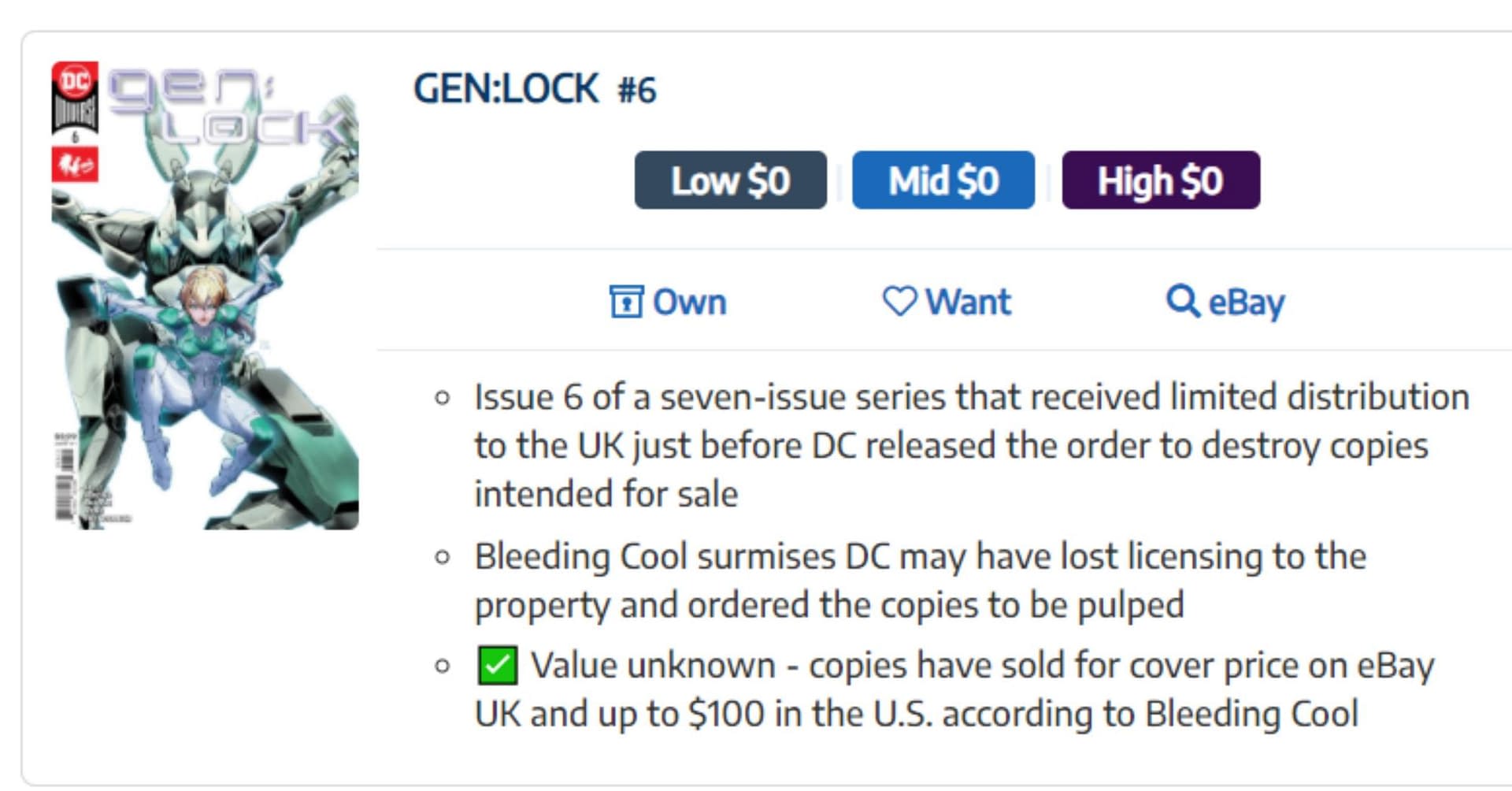Pulped DC Comic Gen: Lock #6 Sells For $356 On eBay